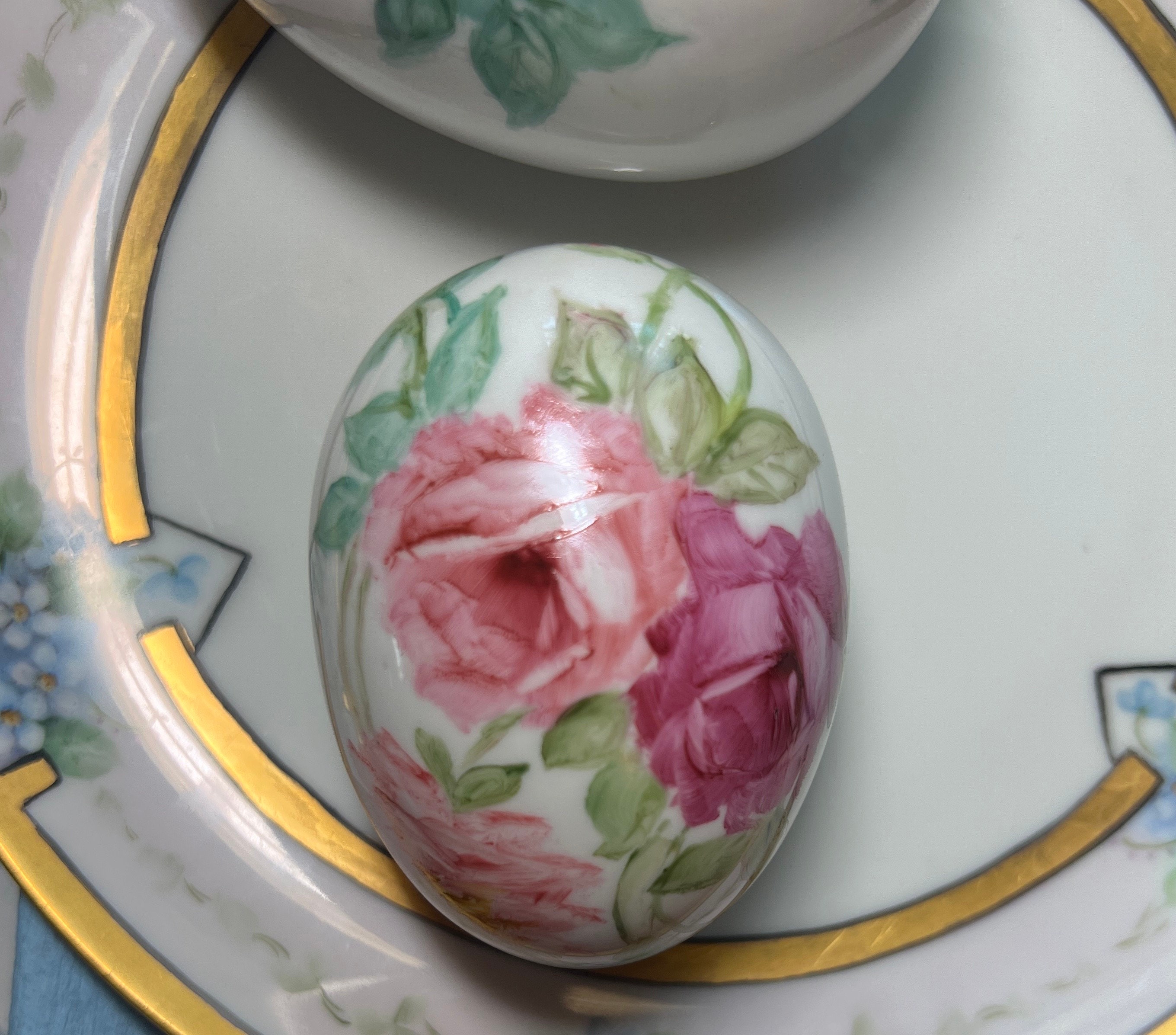Hand Painted Porcelain Easter Egg With Pink Roses , Shabby Style ...