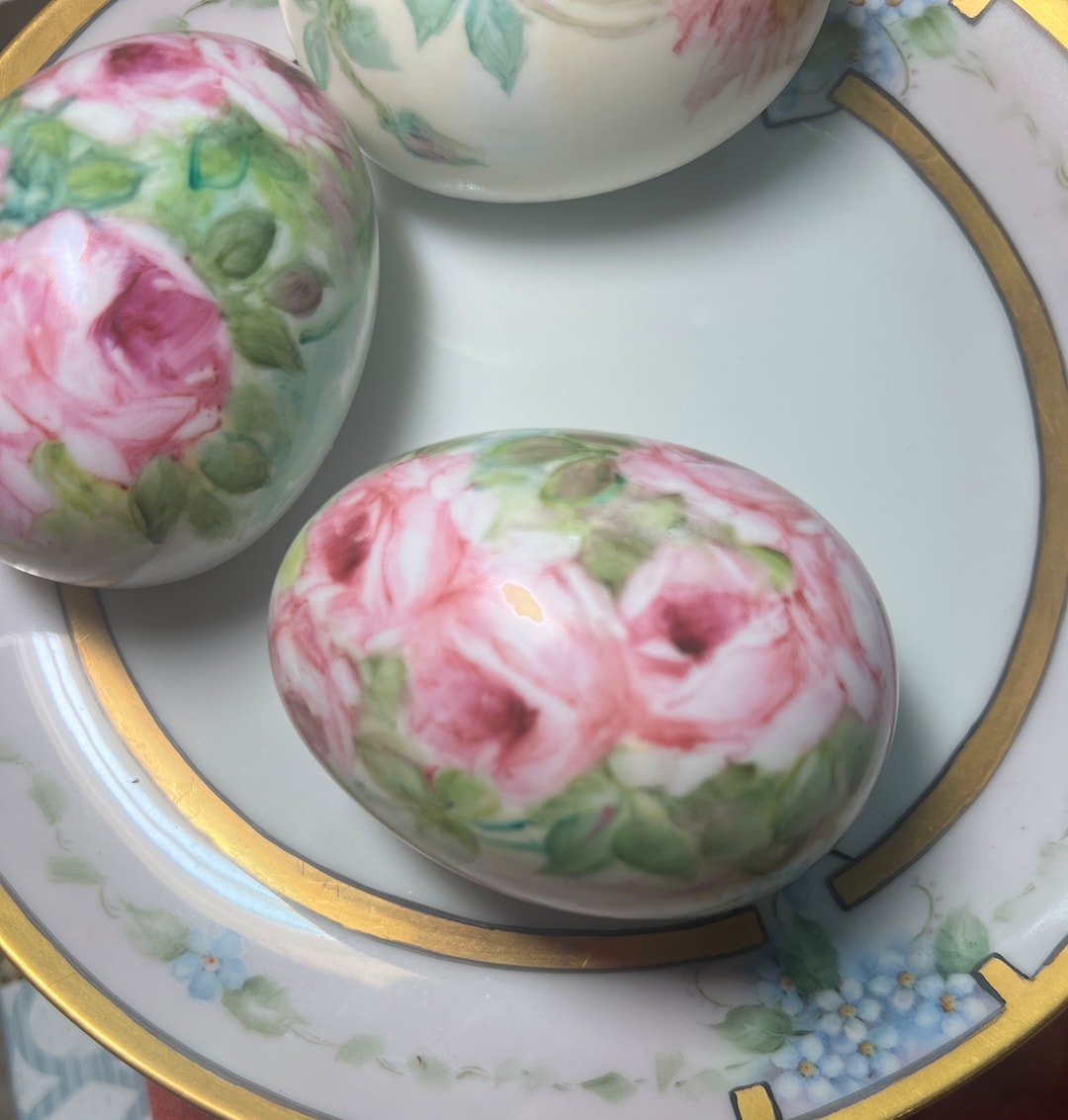 Hand Painted Porcelain Easter Egg With Pink Roses , Shabby Style ...