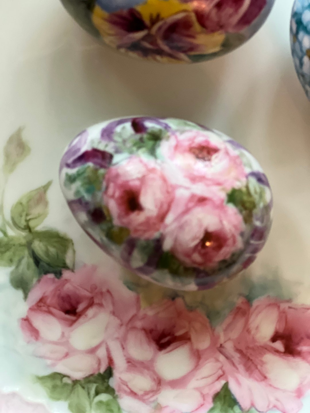 Hand Painted Porcelain Easter Egg With Pink Roses Victorian - Etsy