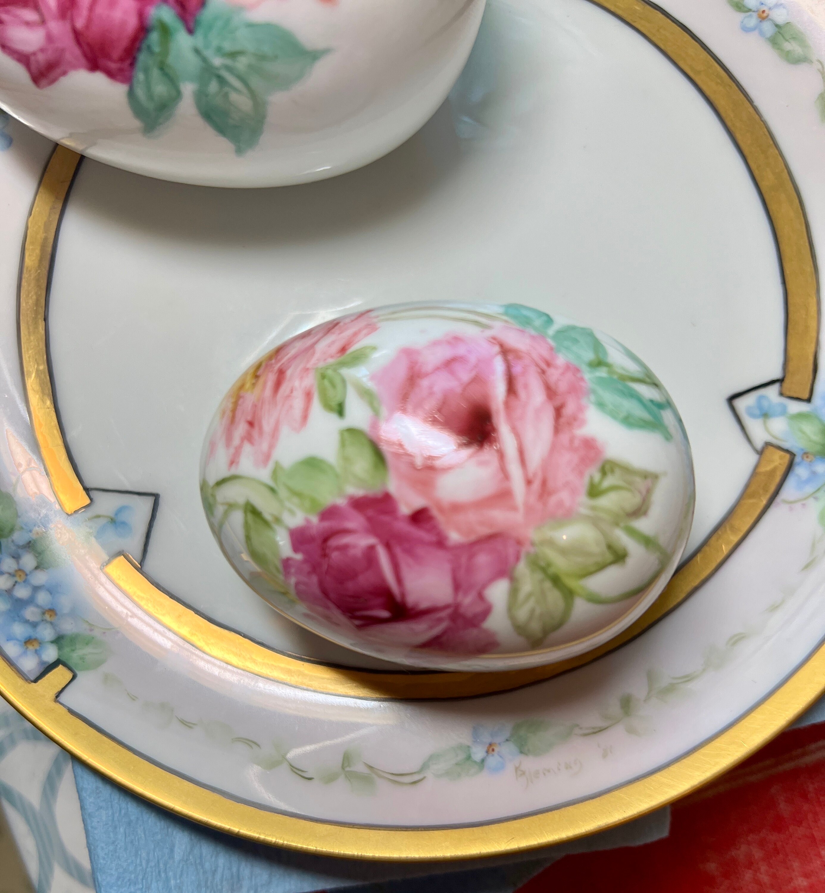 Hand Painted Porcelain Easter Egg With Pink Roses , Shabby Style ...