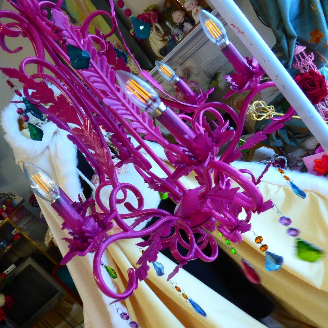 Upcycled Paris Pink Luminaire Six-arms Chandelier Makeover With Hand ...