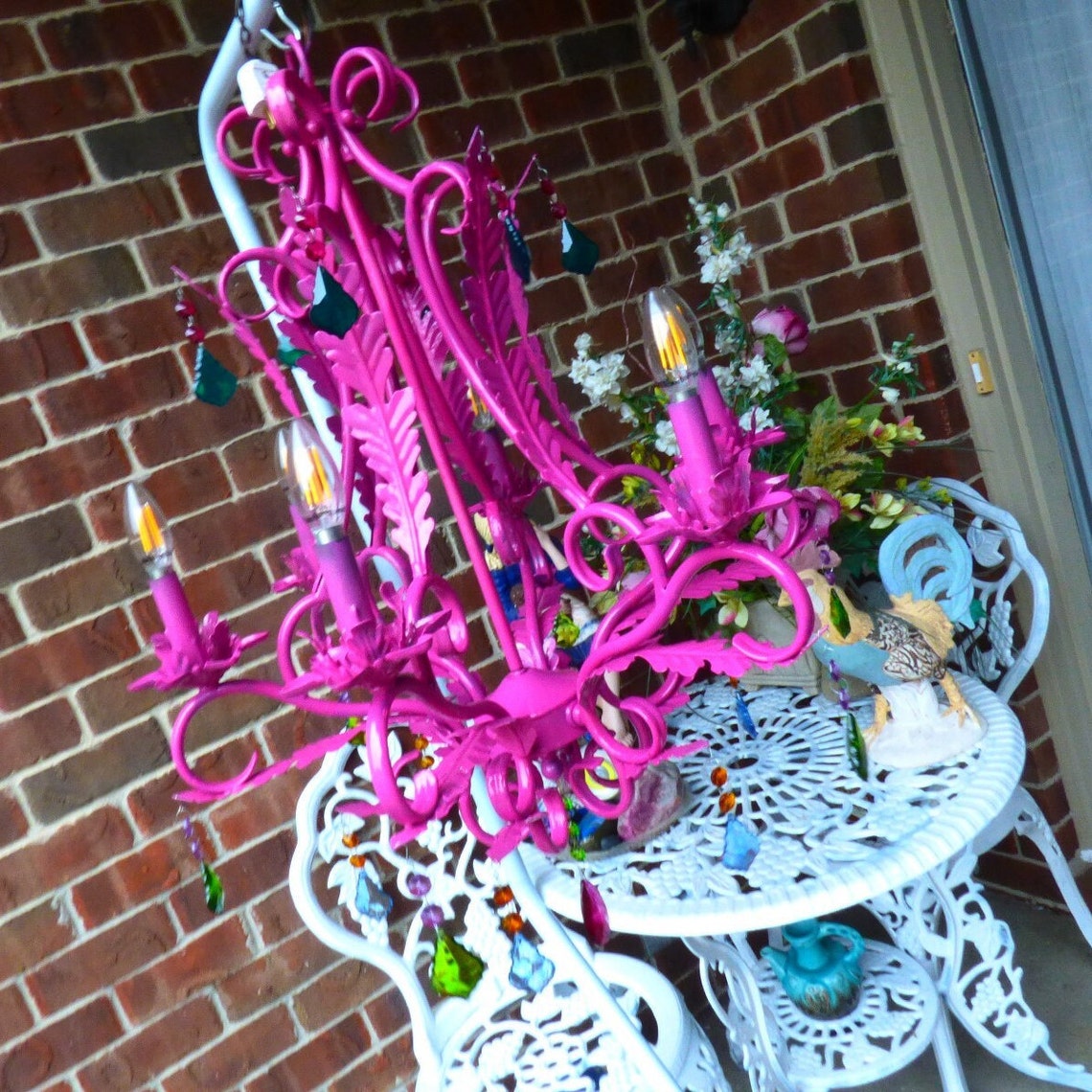 Upcycled Paris Pink Luminaire Six-arms Chandelier Makeover With Hand ...
