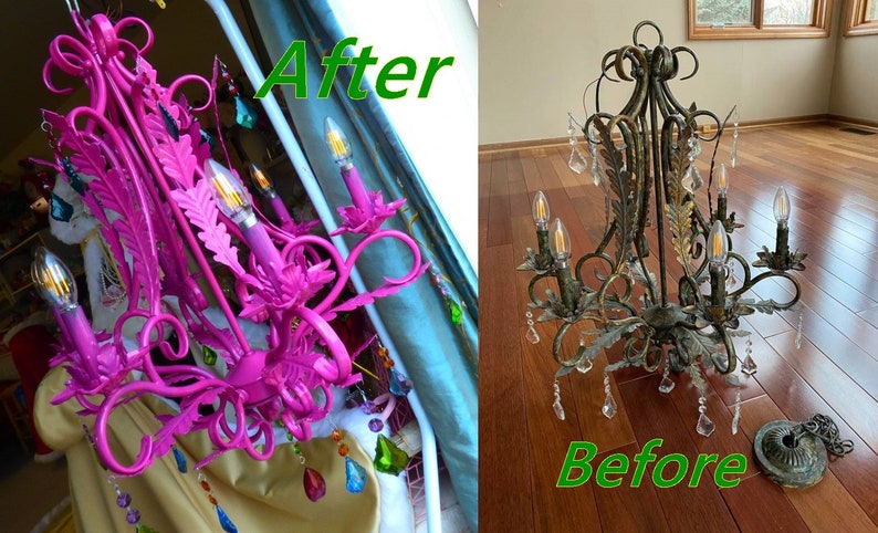 Upcycled Paris Pink Luminaire Six-arms Chandelier Makeover With Hand ...
