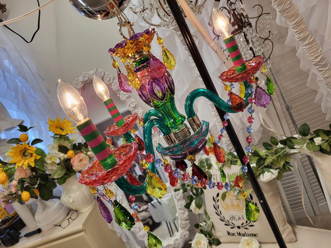 Bohemian Crystal Gypsy-gem Hand-colored Upcycled Chandelier One of a ...