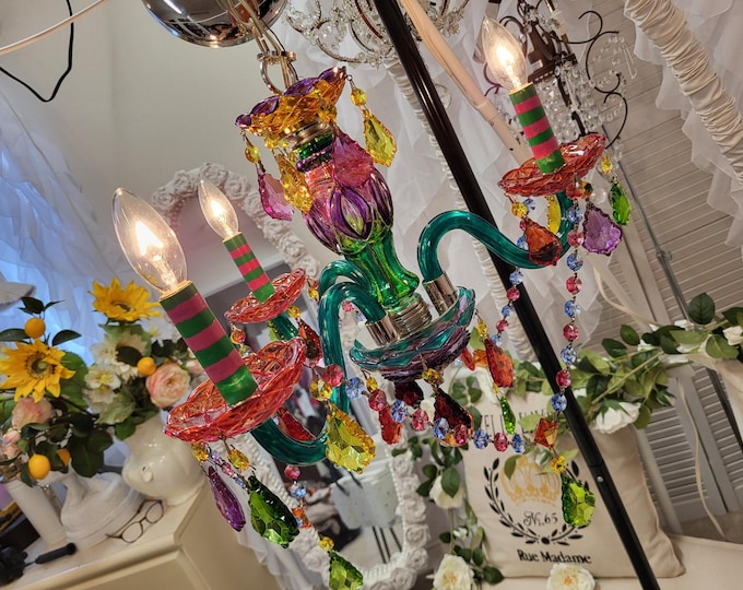 Bohemian Crystal Gypsy-gem Hand-colored Upcycled Chandelier One of a ...