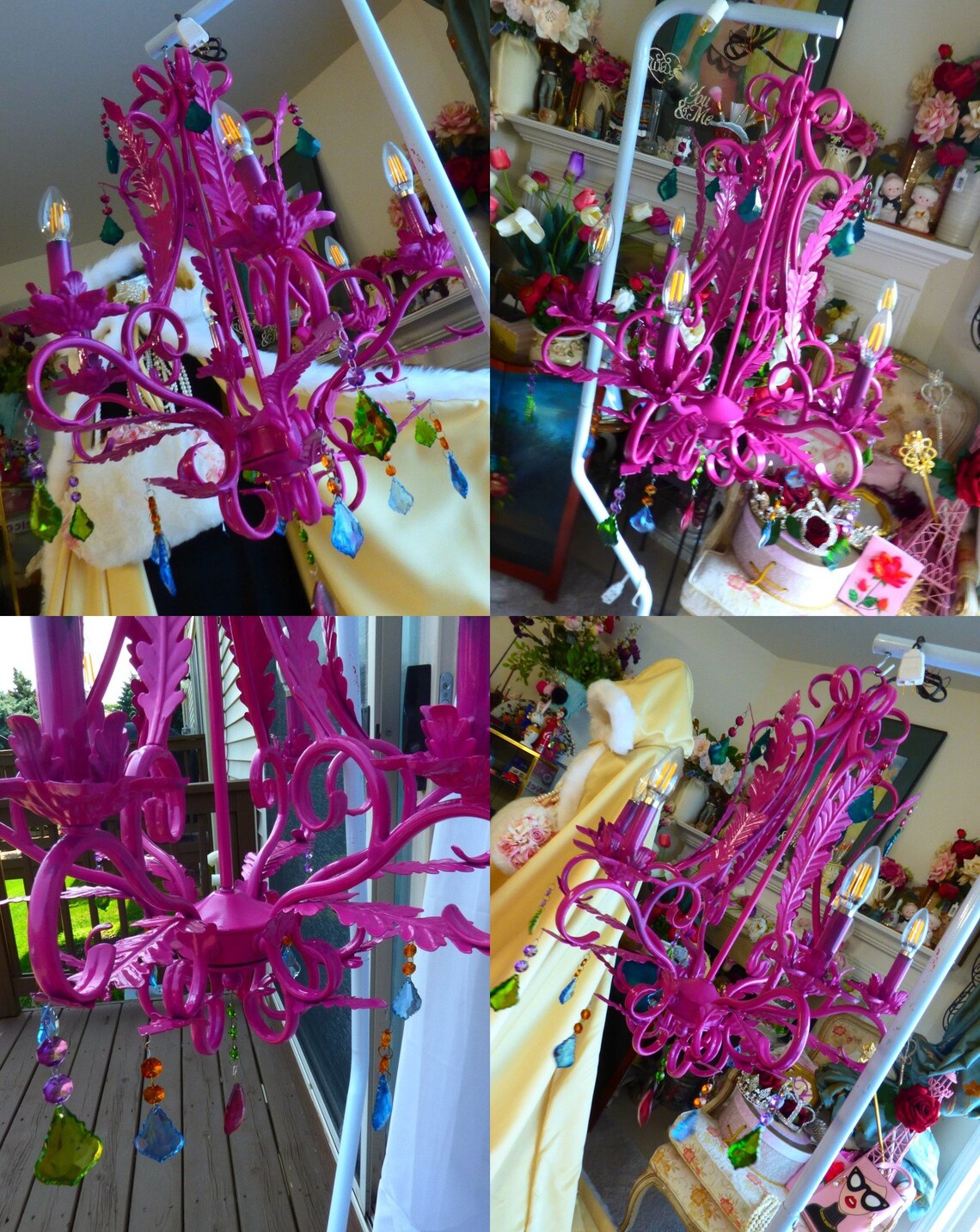 Upcycled Paris Pink Luminaire Six-arms Chandelier Makeover With Hand ...