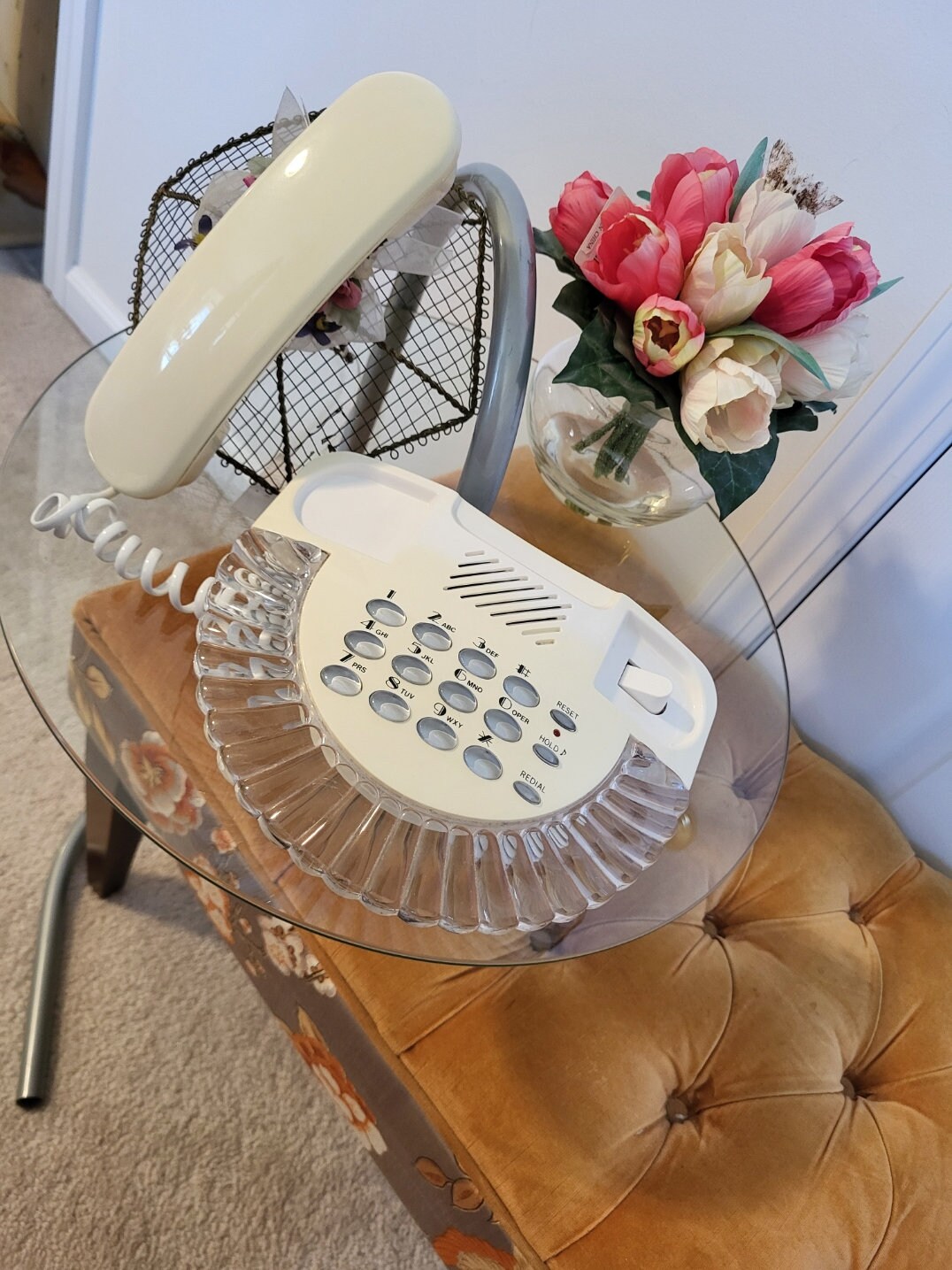 Retro Working Table-top Vintage Telephone Clamshell Design Cream Push ...