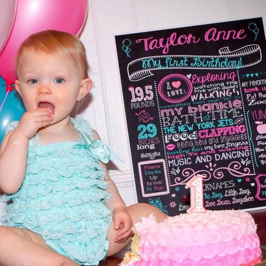 1st Birthday Chalkboard Poster Sign Printable - Personalized First ...