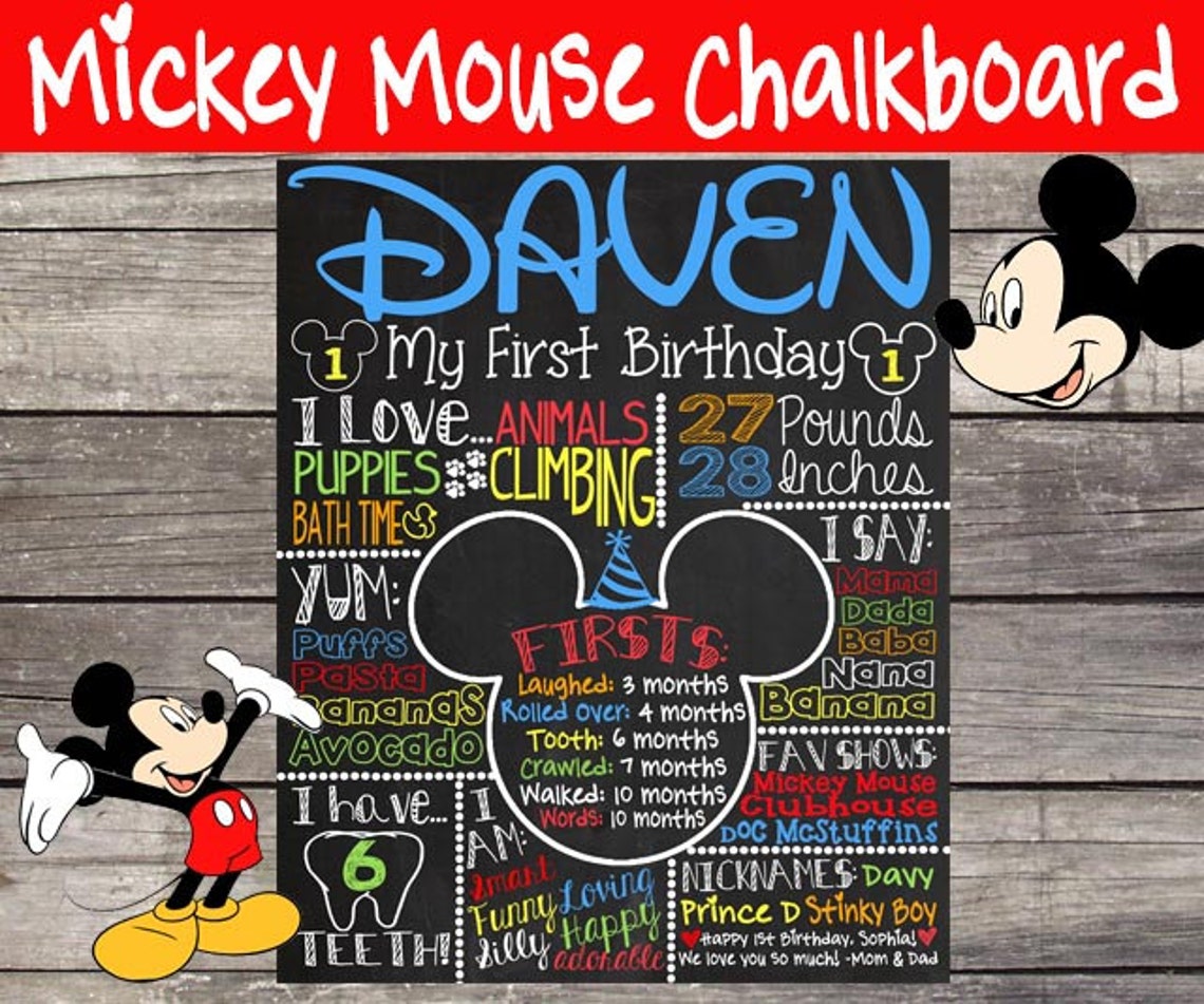 Mickey Mouse Chalkboard - First 1st Birthday Mickey Mouse Chalkboard ...