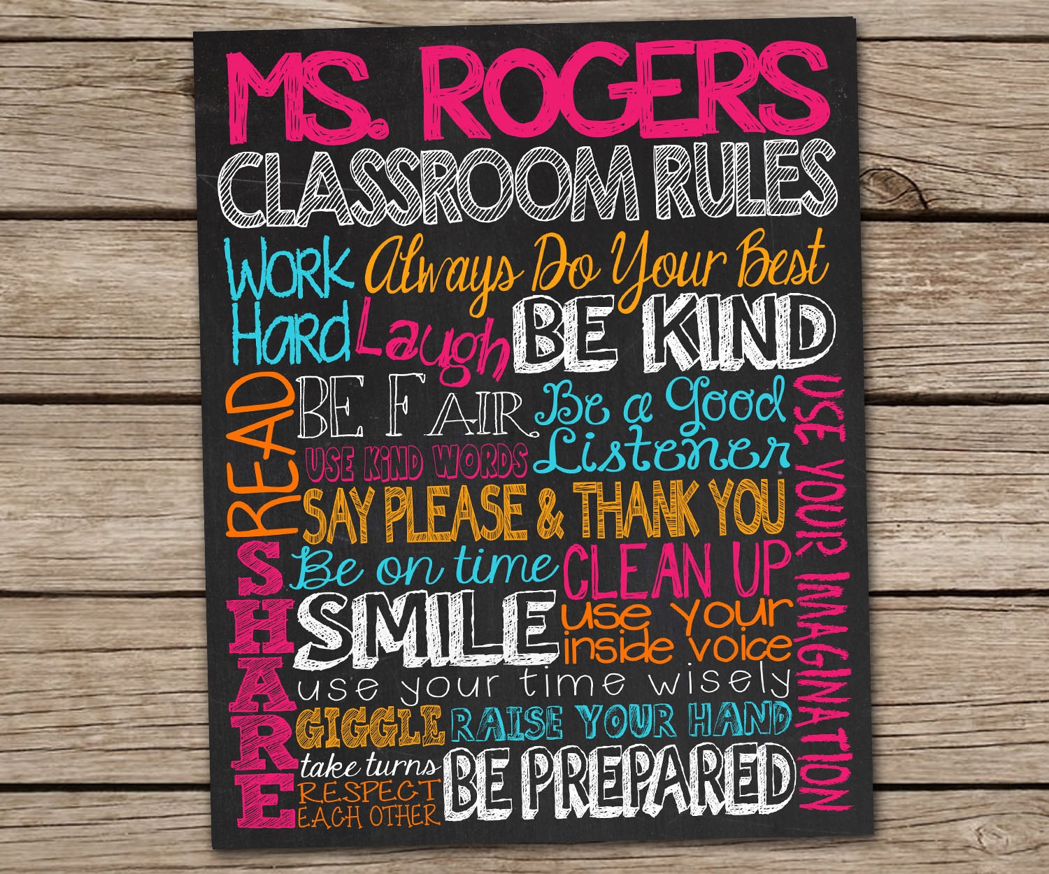 CLASSROOM RULES SIGN - Personalized Teacher Gift - Customized Printable ...