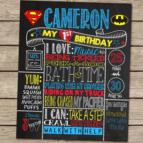 Superhero Chalkboard Poster First Birthday Printable File | Etsy
