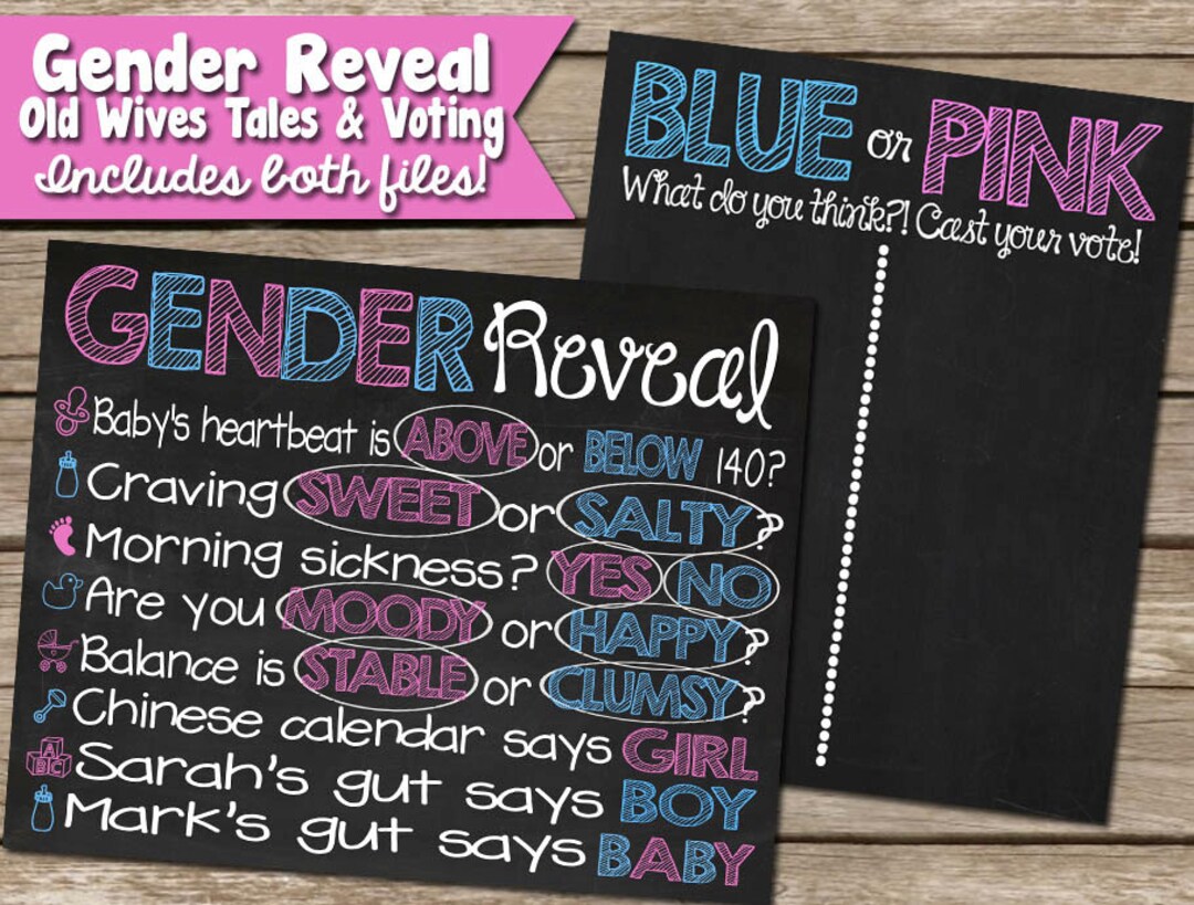 Gender Reveal Party Chalkboard - Old Wive's Tales Gender Predictors and ...
