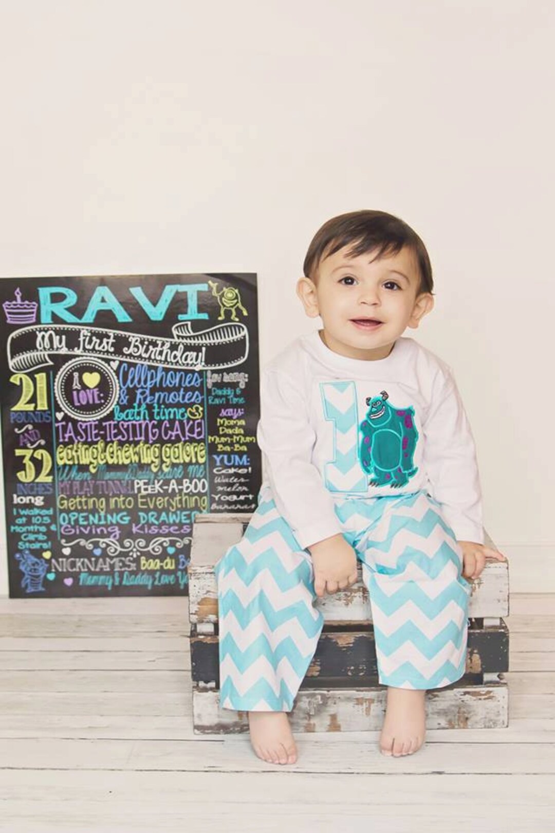 MONSTERS, INC Chalkboard Birthday Sign for First Birthday Party or ...