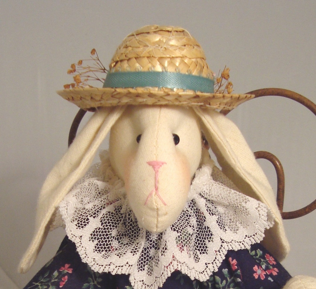 Handcrafted Jointed Muslin Bunny Rabbit Doll clara With Spring Straw ...