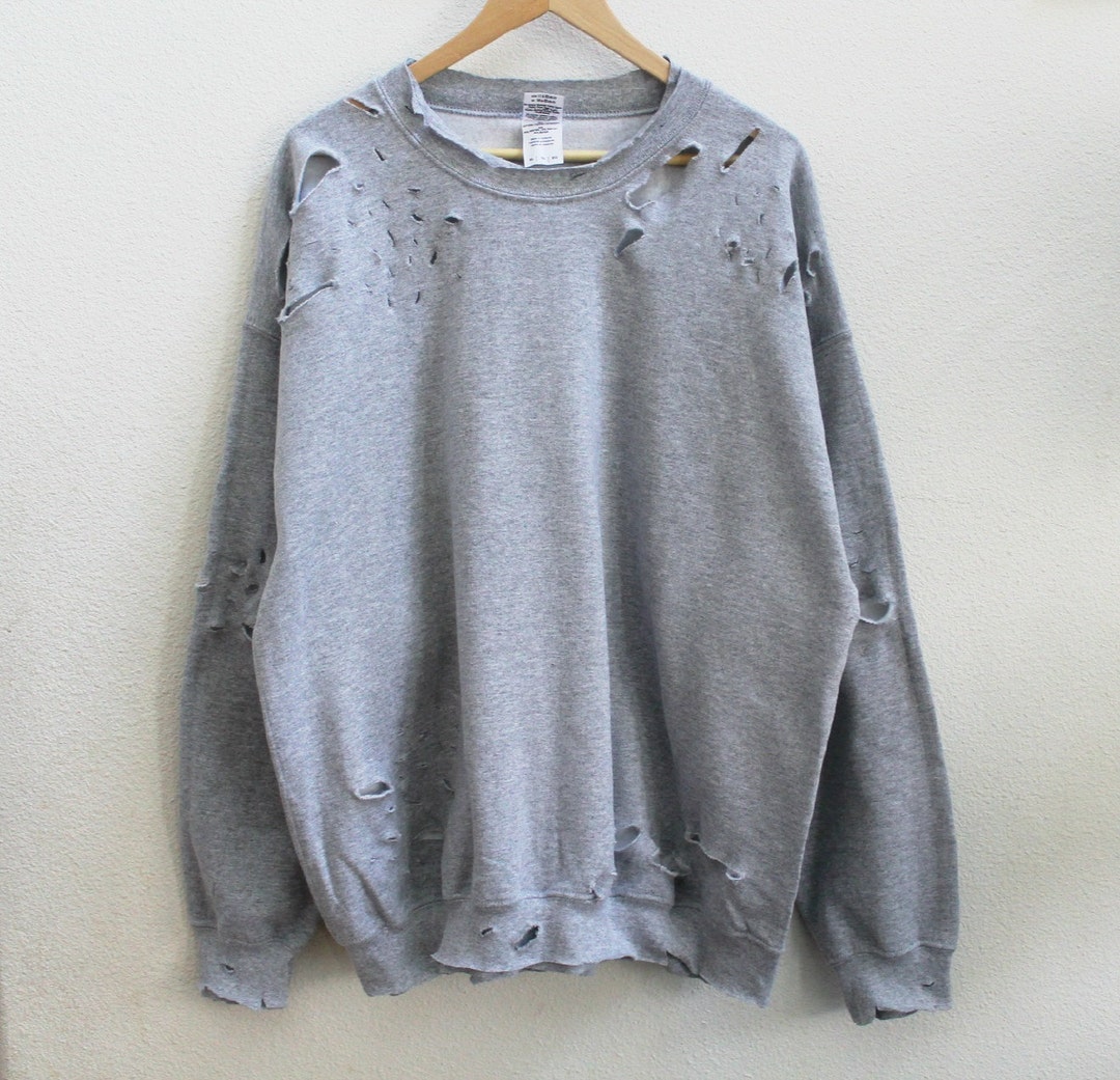 Gray Distressed Unisex Sweatshirt - Etsy