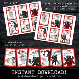 Printable Skibidi Toilet Valentine Cards, Classroom Valentines Day ...