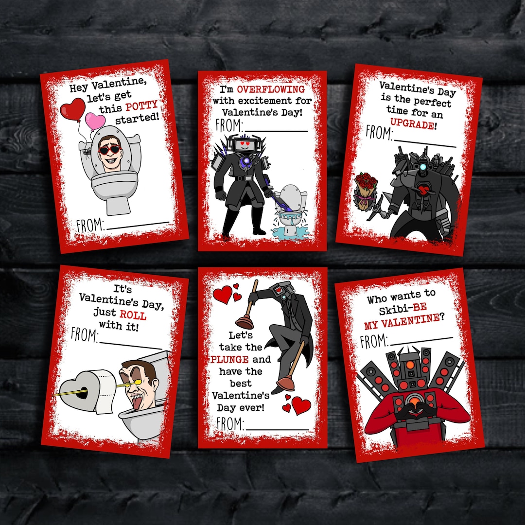 Printable Skibidi Toilet Valentine Cards, Classroom Valentines Day ...