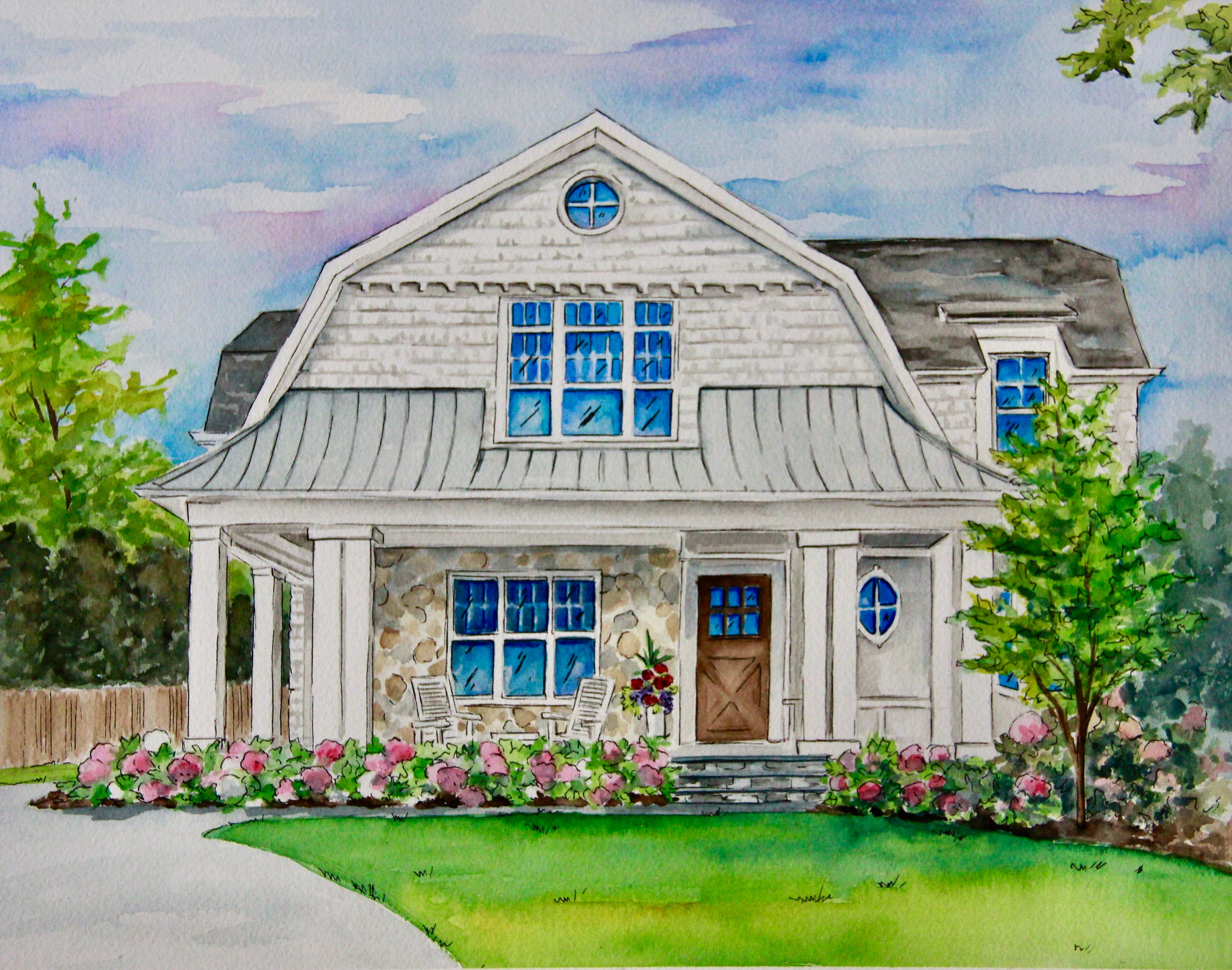 Custom house portrait house sketch custom anniversary gift for parents ...