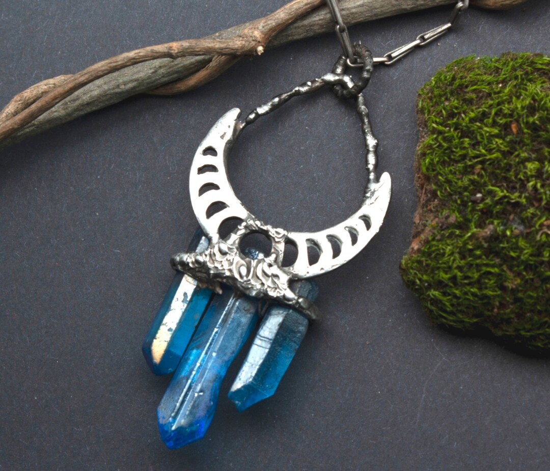 Rock Crystal Pendant, Blue, Moon, Moon Phase, Witch, Sea, Ice, Larp ...