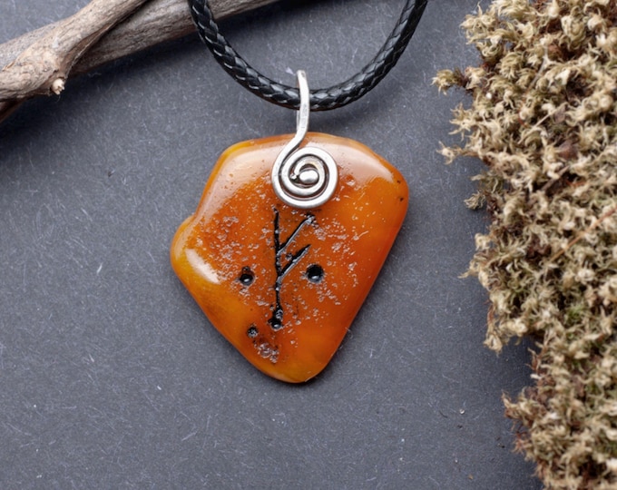 Amber Pendant, 925 Silver, Rune, Viking, Spiral, Lucky Charm, Medieval ...