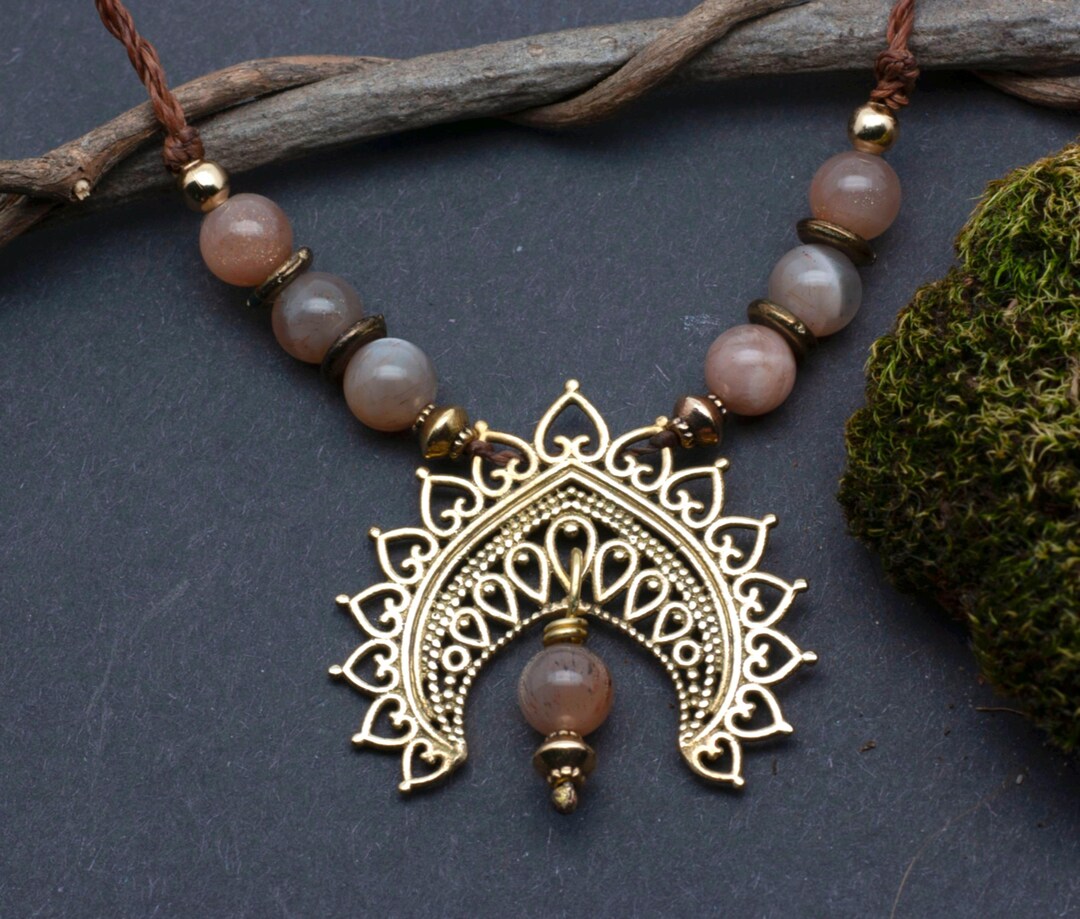 Mondstein, Collier, Mond, Orientalisch, Mittelalter, Larp, Boho, Hippie ...
