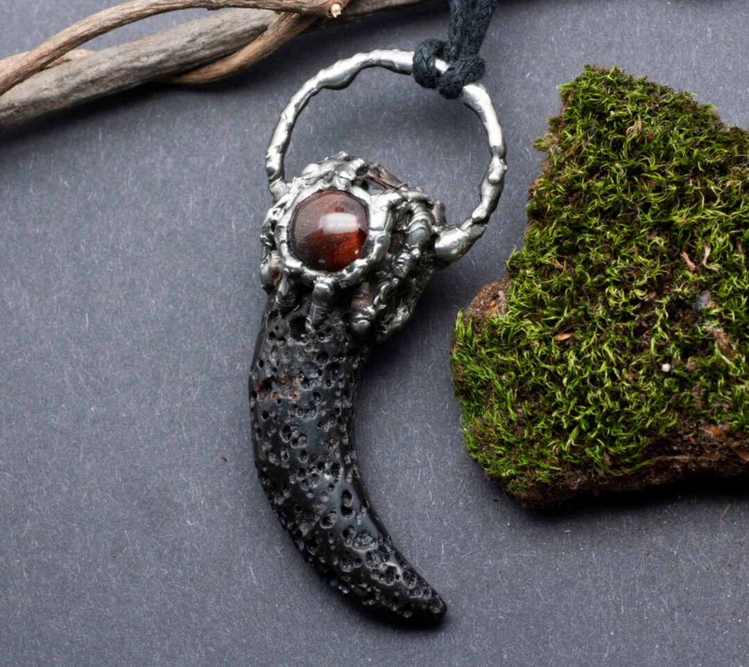 Tooth, Lava, Fire, Pendant, Tiger Eye, Larp, Middle Ages, Lucky Charm ...