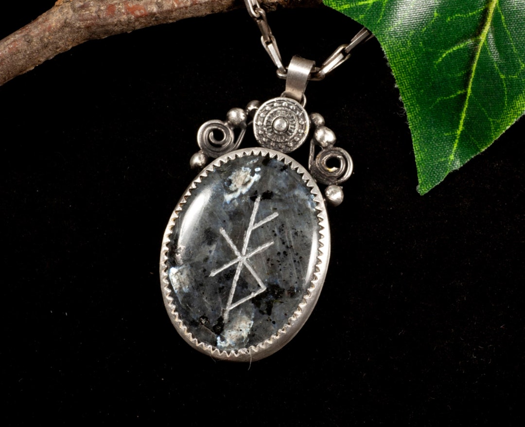 Pendant, Binding Rune, 925 Silver, Labradorite, Larvikite, Viking ...
