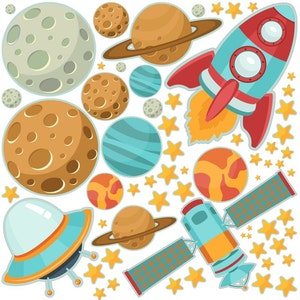 Planets Rocket Stars Set Printed Matte Removable Vinyl Wall Decals ...