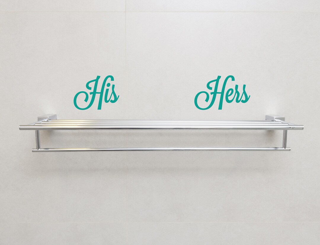 His and Hers Towel Rack Vinyl Wall Decal: Bathroom Decor - Etsy