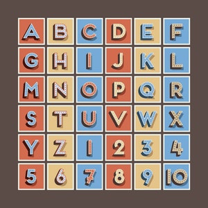 Childrens Retro Alphabet and Number Wall Decals Learning Letters Abc ...