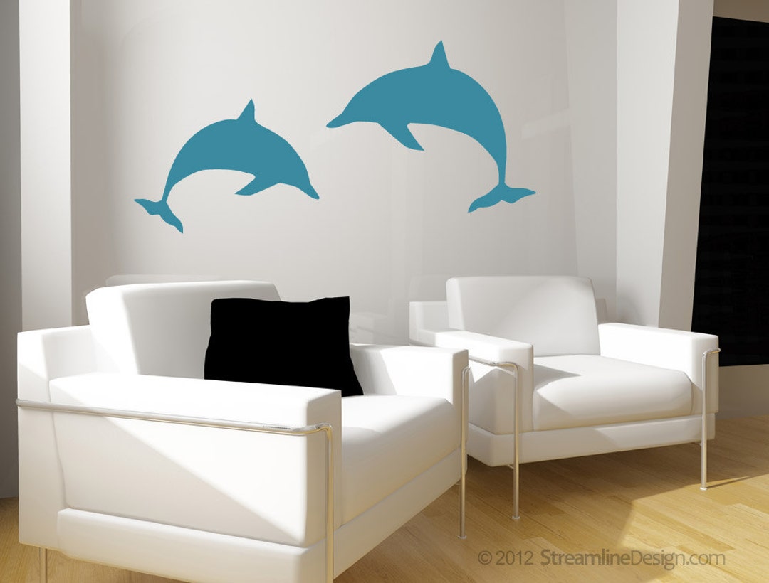Pair of Dolphins Removable Vinyl Wall Decals | Nautical Wall Decal ...