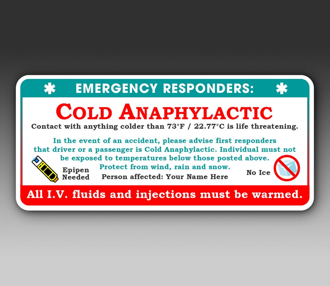Cold Urticaria Emergency Responder Decal Set: Anaphylactic Warning ...