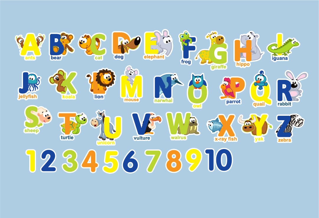 Animal Alphabet & Numbers Wall Decals: Kids ABC Home School Decor - Etsy