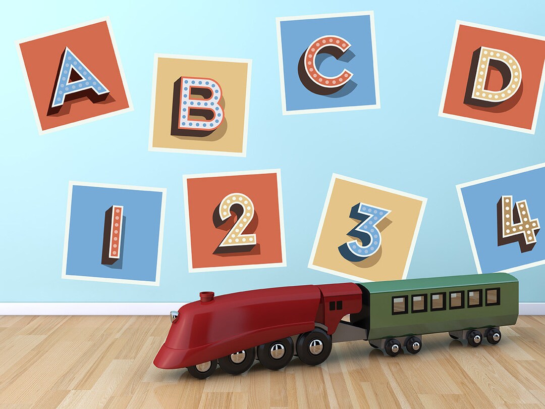 Childrens Retro Alphabet and Number Wall Decals Learning Letters Abc ...