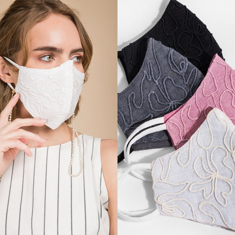 Embroidered Linen Mask - Etsy