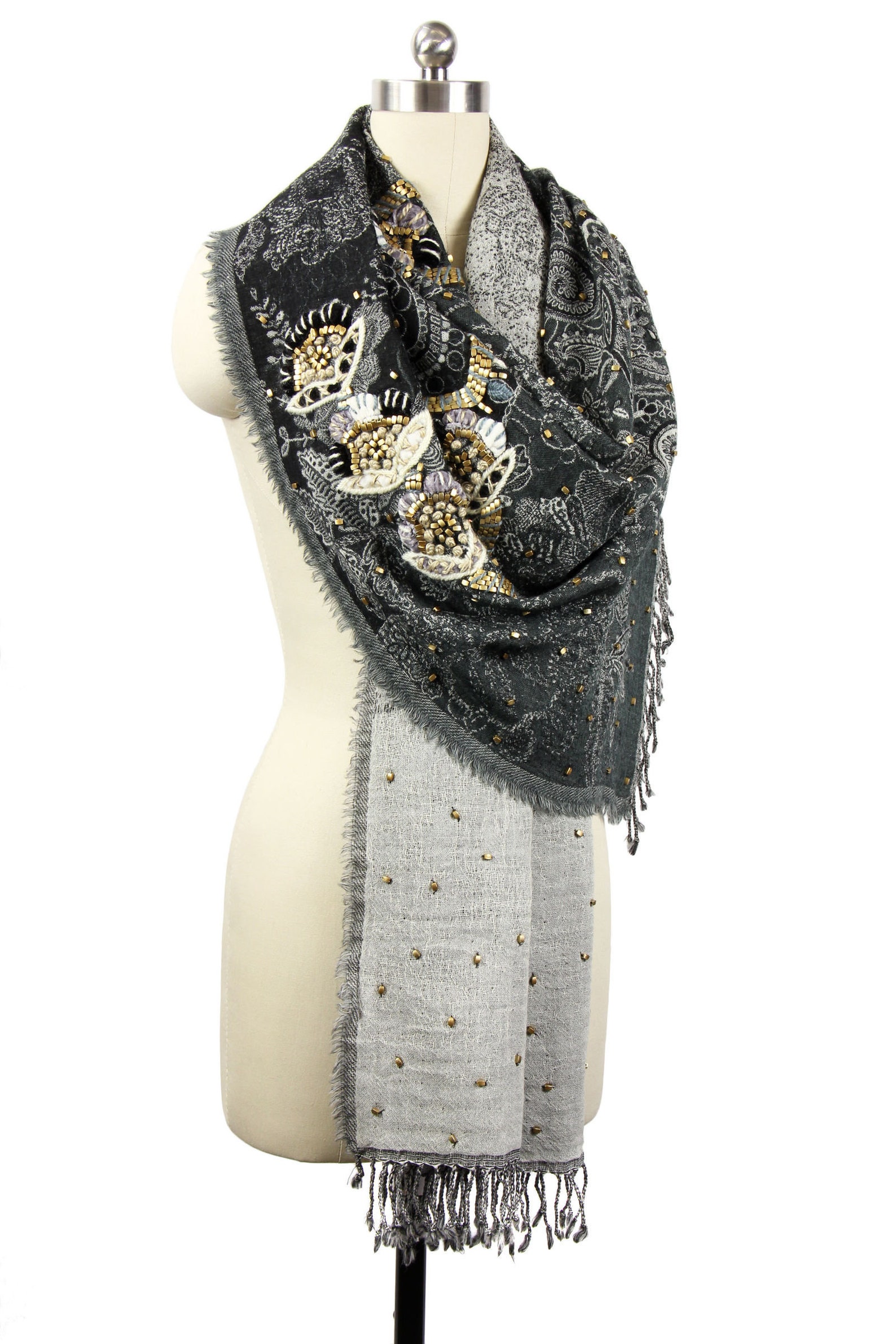 Grey Ornate Embellished Wool Formal Scarf Hand Embroidered - Etsy