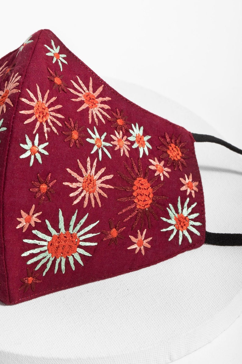 Flower Embroidered Face Masks for Women, Hand Embroidered Mask, Floral ...