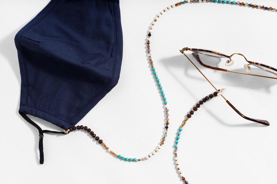Beaded Mask Chain Holder, Turquoise Bead Face Mask Necklace, Sunglasses ...