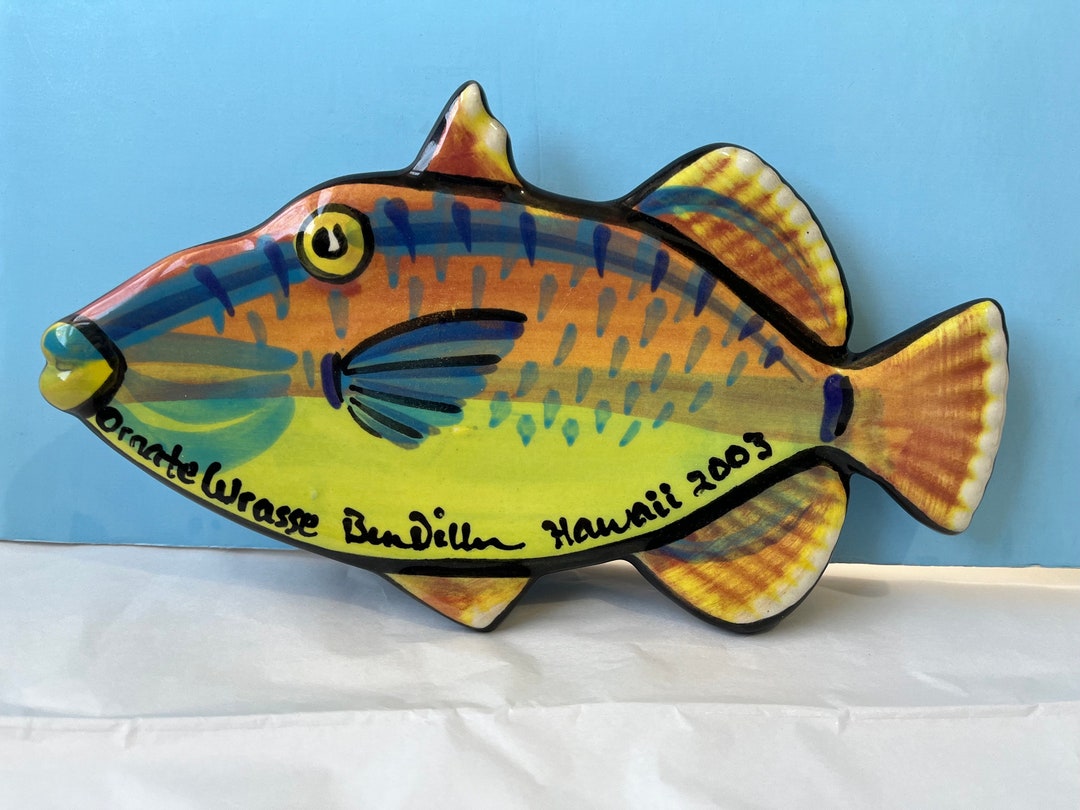 Tropical Fish Plate Ben Diller Pottery Ornate Wrasse 9-1/2 Signed 2003 ...