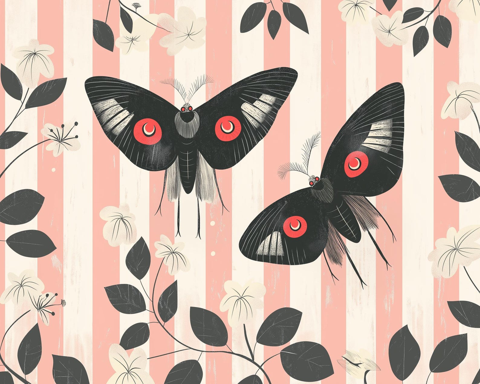 Botanical Mothman Pastel Fleurs Pattern- Cryptozoology Cryptid Nature ...