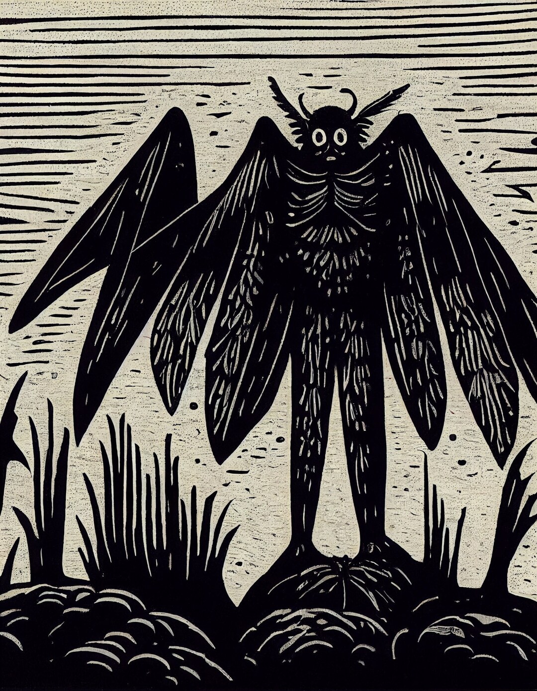 Sad Mothman No One Believes in Him - AI Woodblock Style 8x10 Inch Print ...