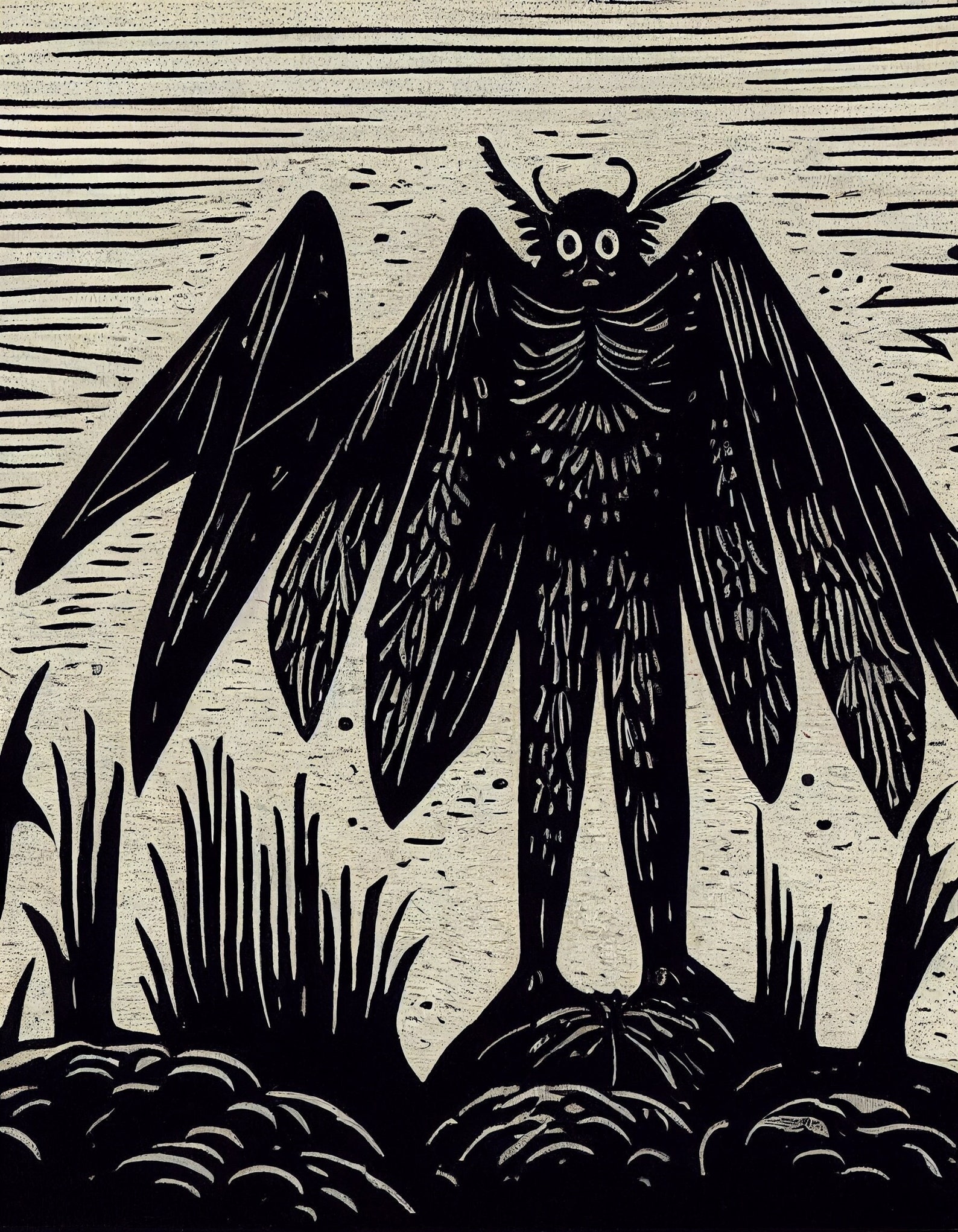Sad Mothman No One Believes in Him AI Woodblock Style 8x10 Inch Print ...