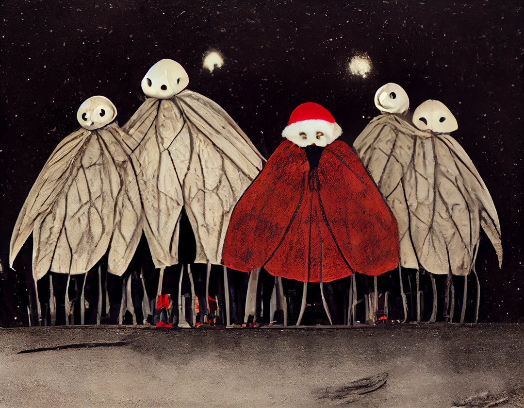 Santa Mothman and Friends Go Christmas Caroling AI Woodblock - Etsy