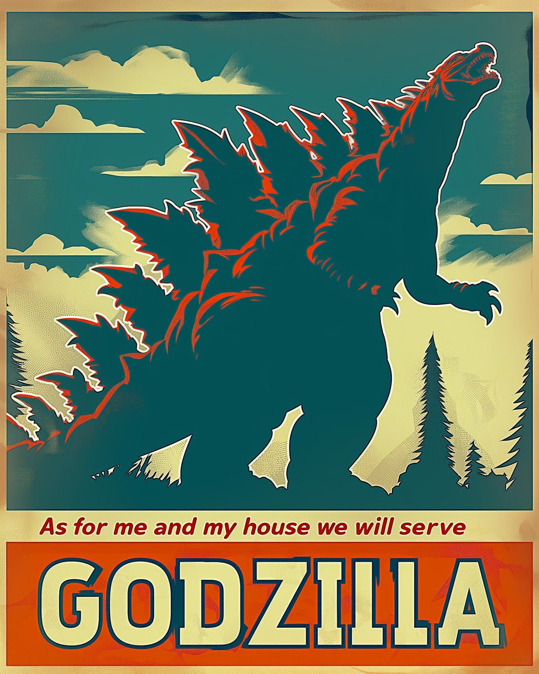 As for Me House Godzilla Quote, Religious Decor, Kaiju Decoration ...