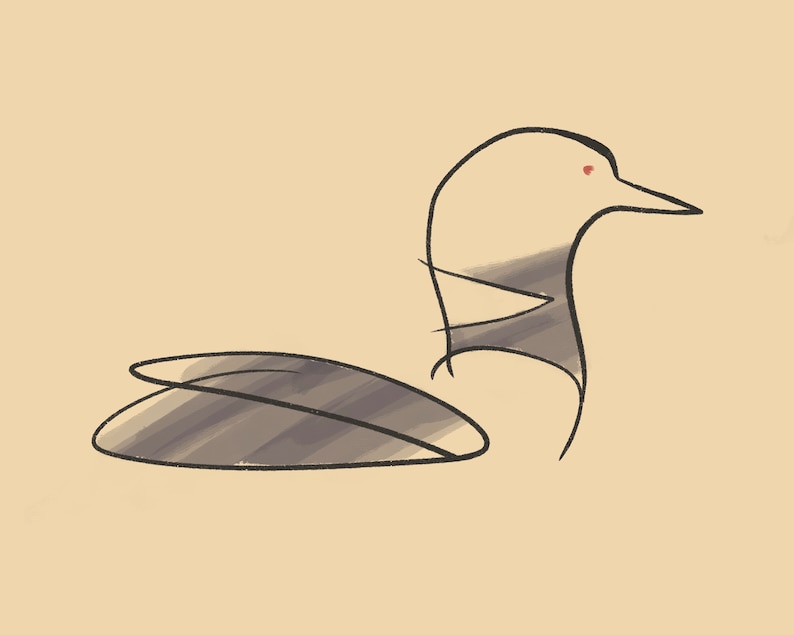 Common Loon Bird Minimalism Line Drawing Black White Gray 8x10 Inch ...