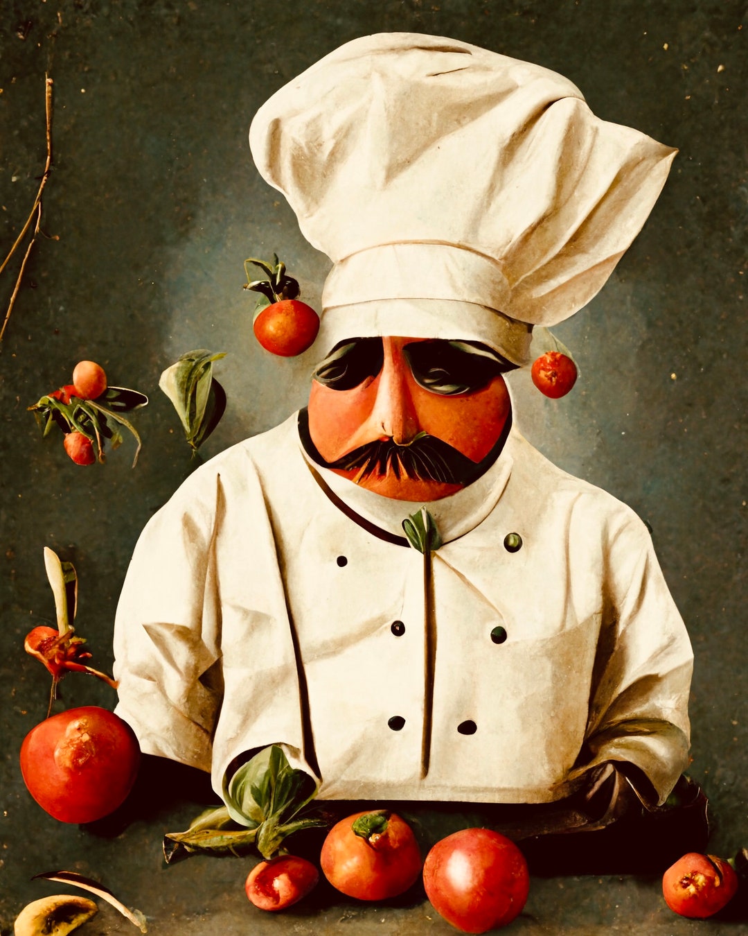 Swedish Chef and His Dancing Tomatoes - AI Vintage Restaurant Painting ...