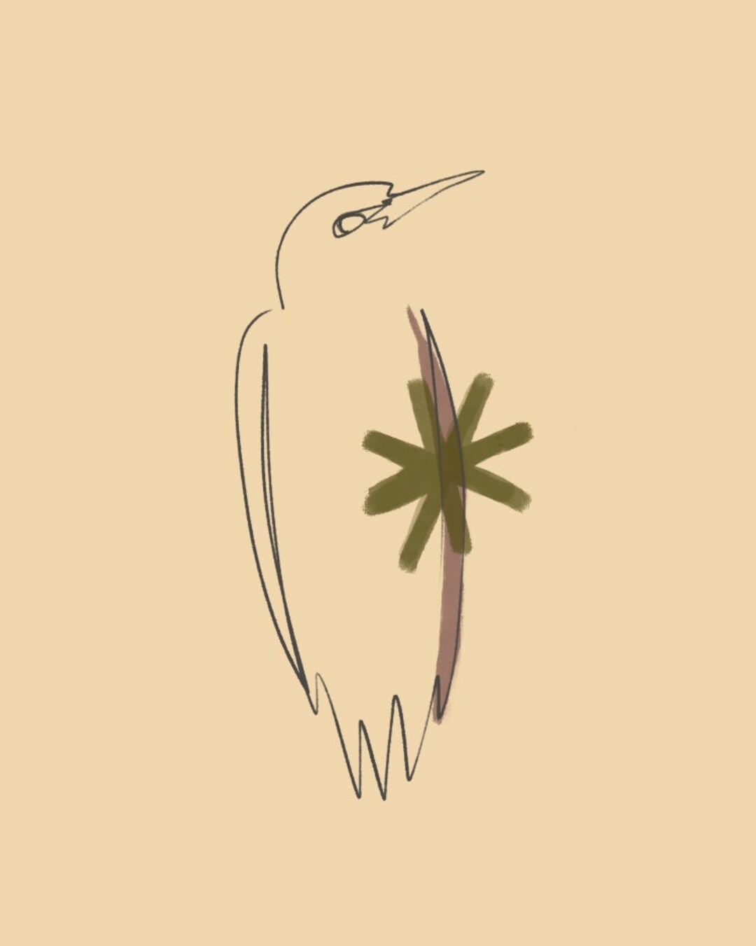 European Starling Bird Minimalism Line Drawing Green Purple 8x10 Inch ...