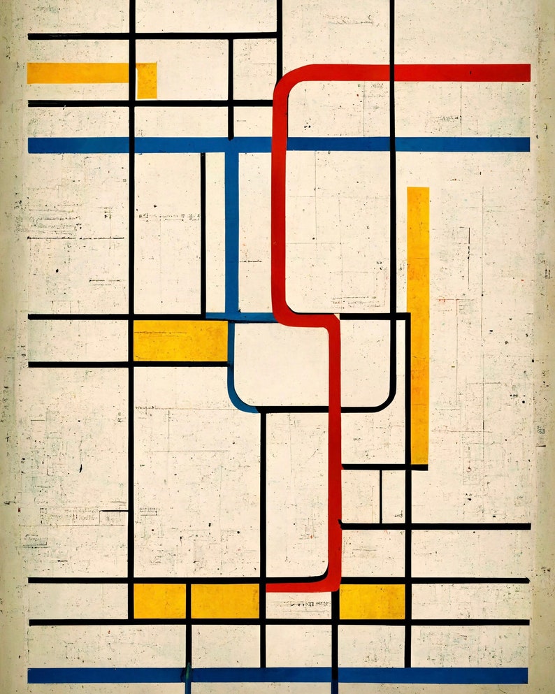 Piet Mondrian Takes the Subway - Geometric Primary Colors City Line Map ...