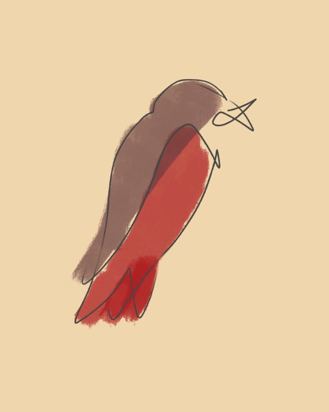 Red Crossbill Bird Minimalism Line Drawing Red Purple 8x10 Inch Print ...