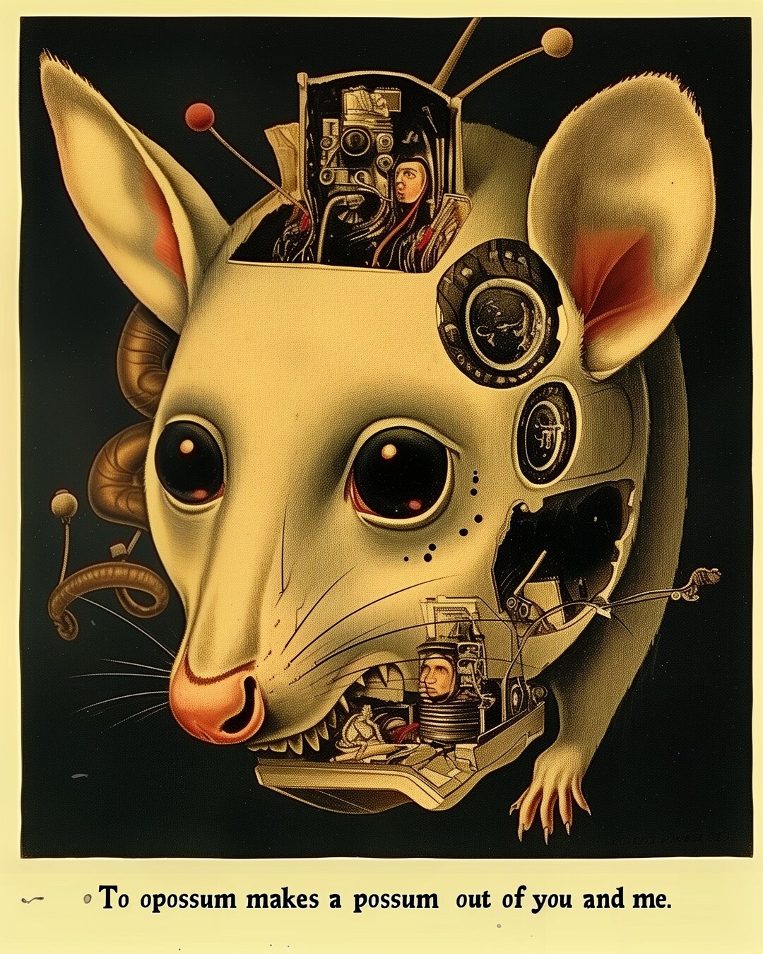 To Opossum Makes a Possum Out of You Me - Vintage Surrealism Surrealist ...